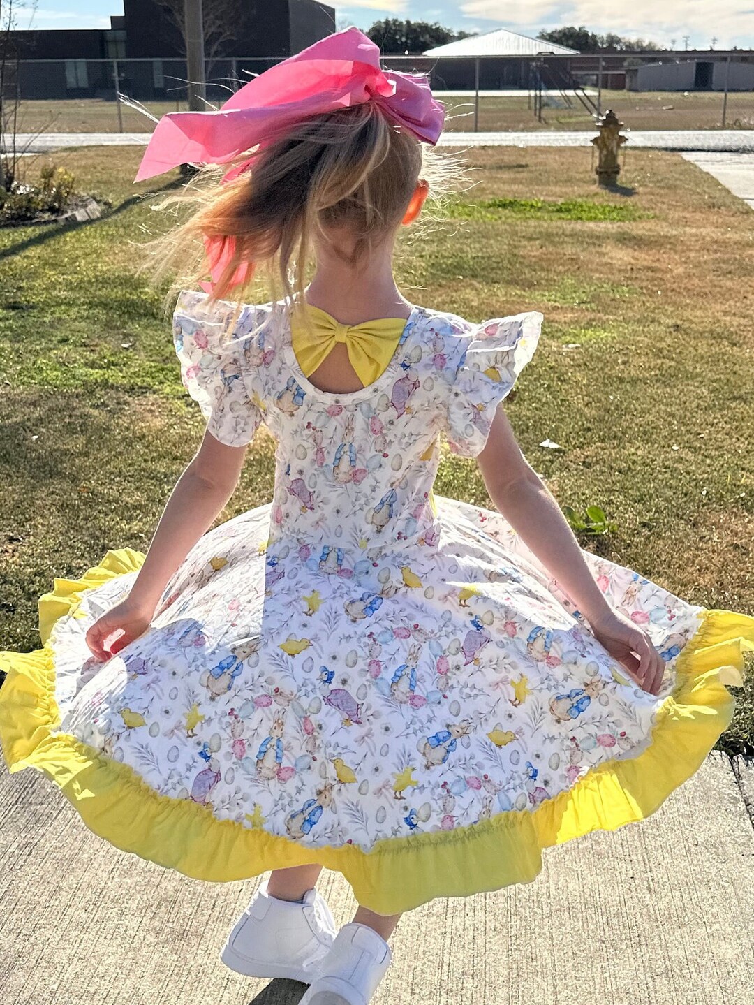 Easter Rabbit Bow Back Twirl Dress - Etsy