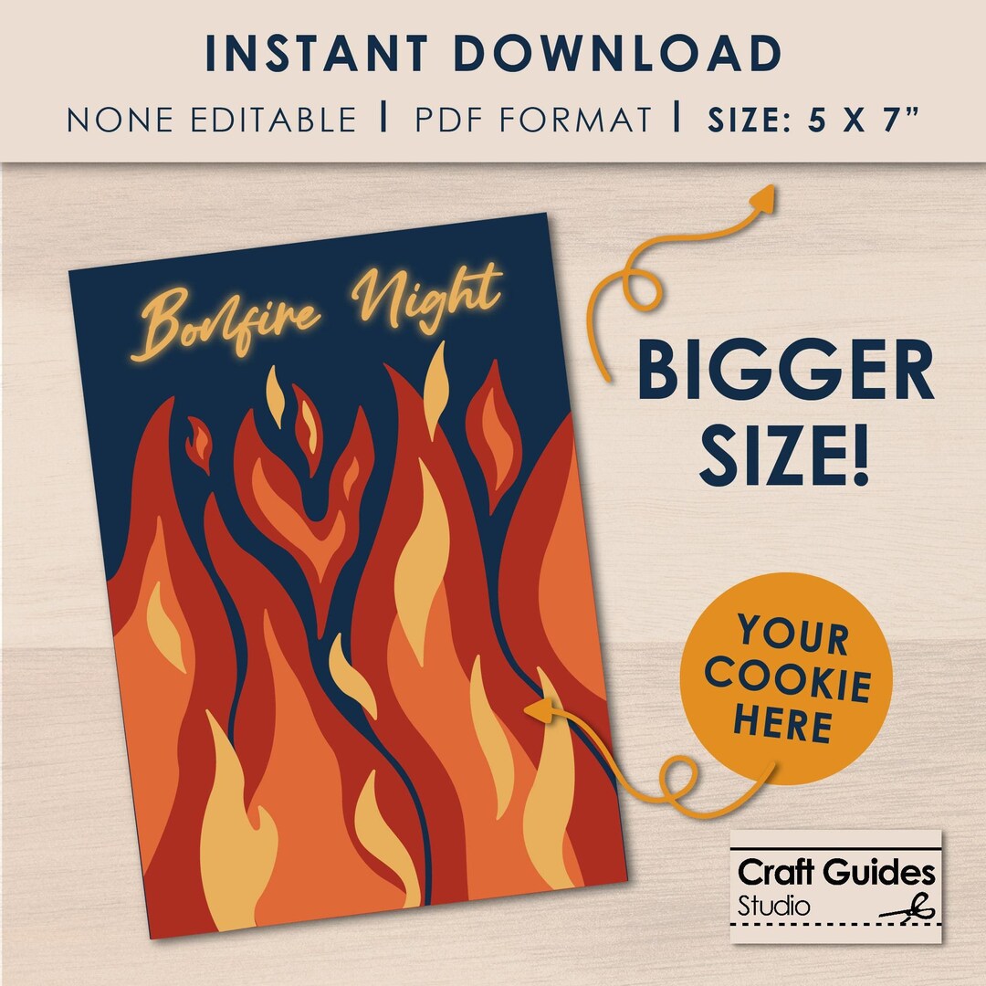 BIGGER SIZE Bonfire Night Flame Cookie Backing Card, Design 1 ...