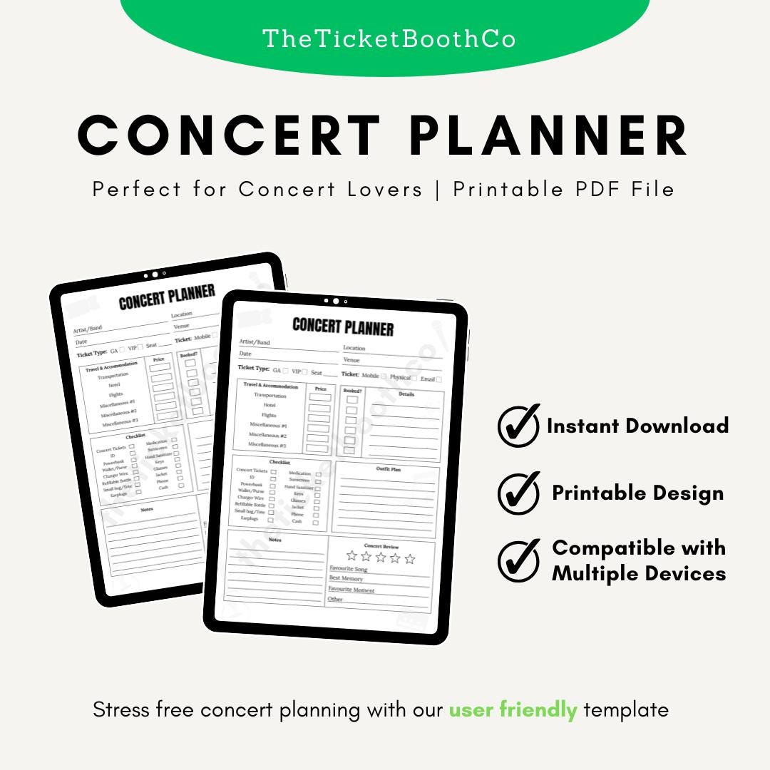 Concert Planner | Printable Concert Planner | Concerts Checklist ...