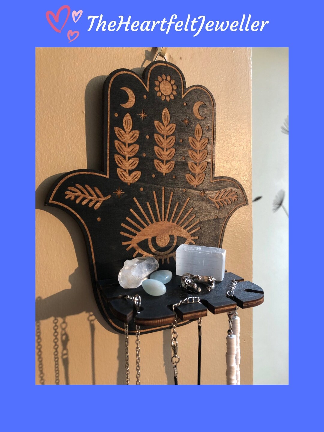 Hamsa Hand Jewellery Shelf-bedroom Decor, Crystal Display Shelf, Third ...