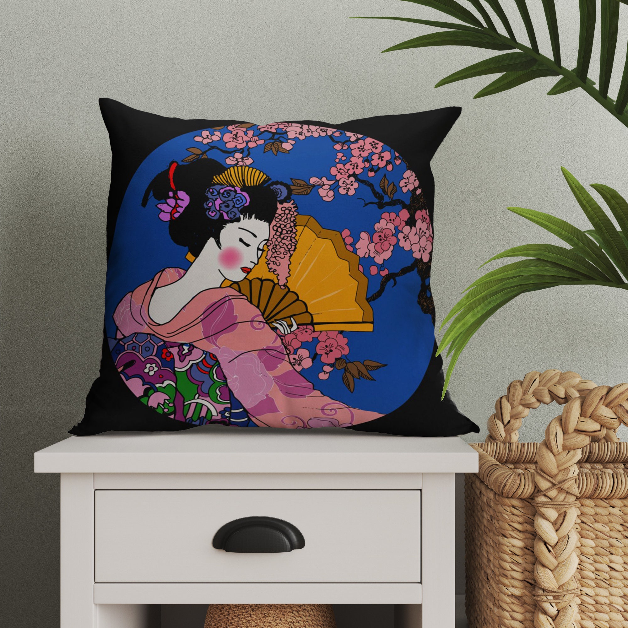 Japanese Girl Pillow Cover,asian Design Cushion Case,authentic Kimono ...