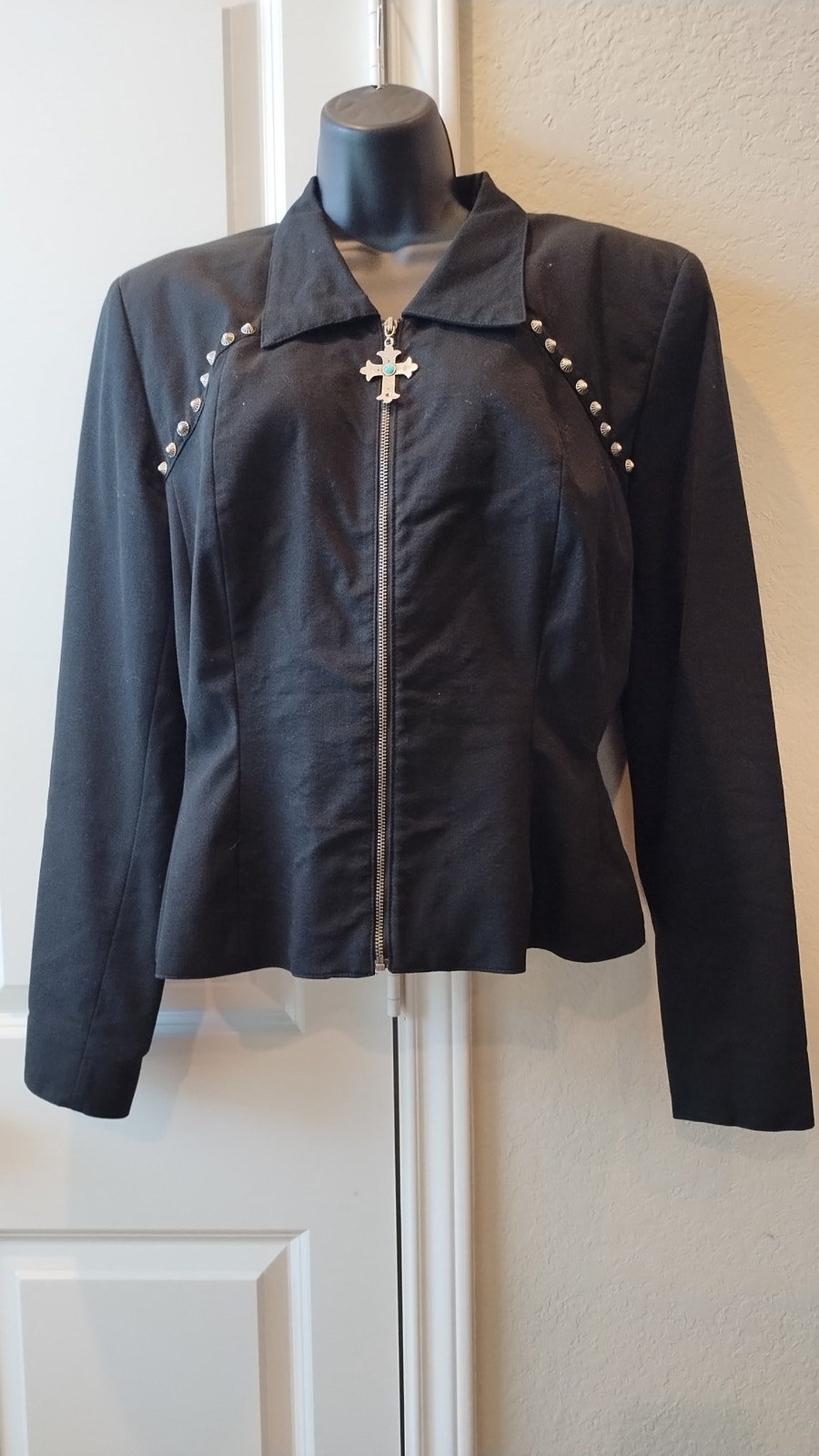 Double D Ranch Black Jacket Metal Studs, Turquoise, Rhinestones, Cross ...