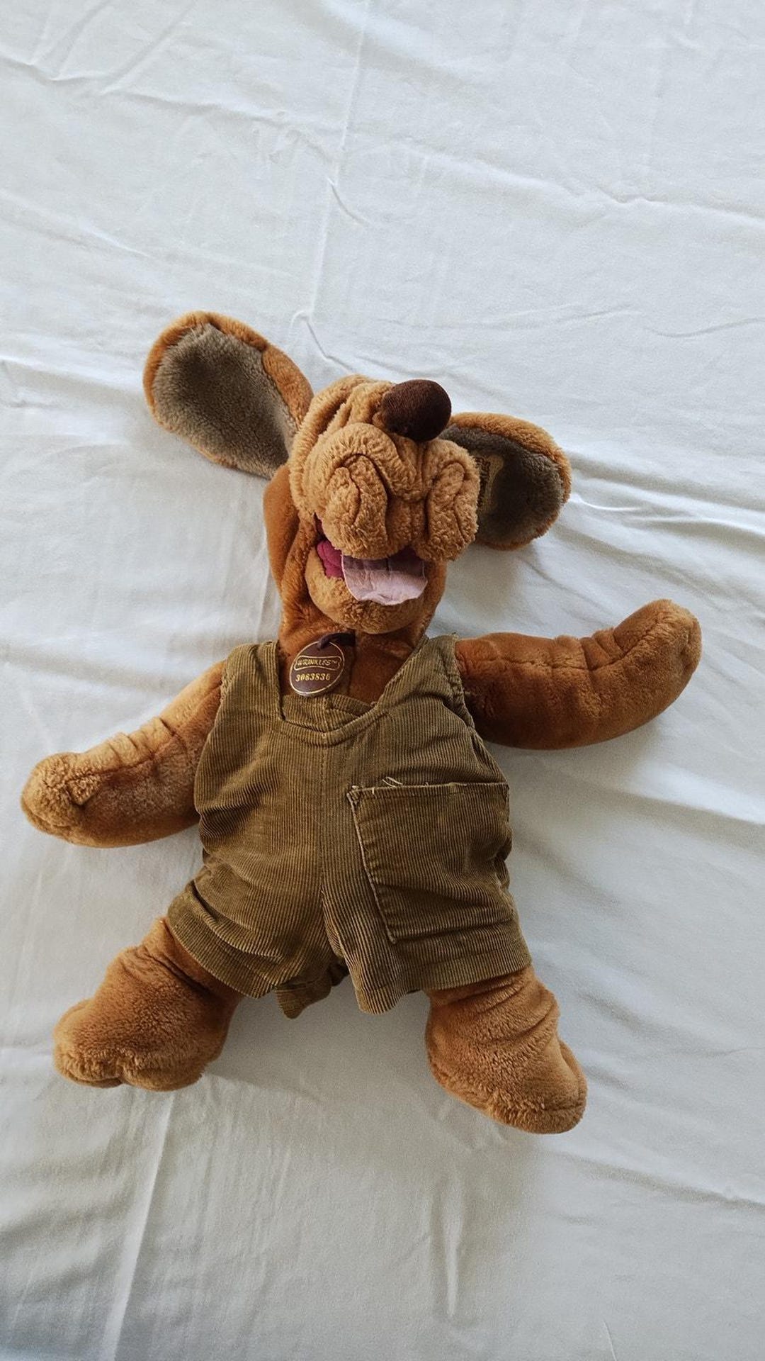 Wrinkles Stuffed Puppet Bloodhound Dog Corduroy Jumper Leather Dog Tag ...