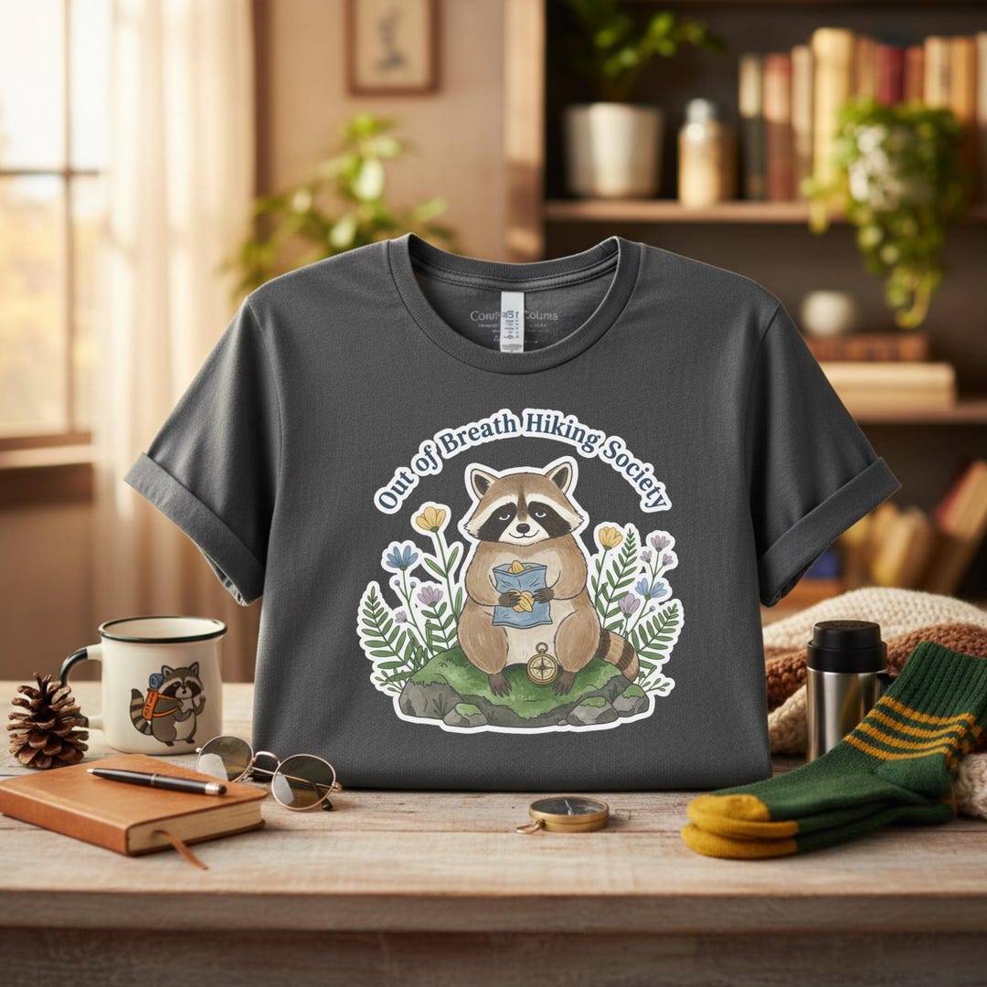 Out of Breath Hiking Society Comfort Colors® Png, Funny Raccoon Png ...