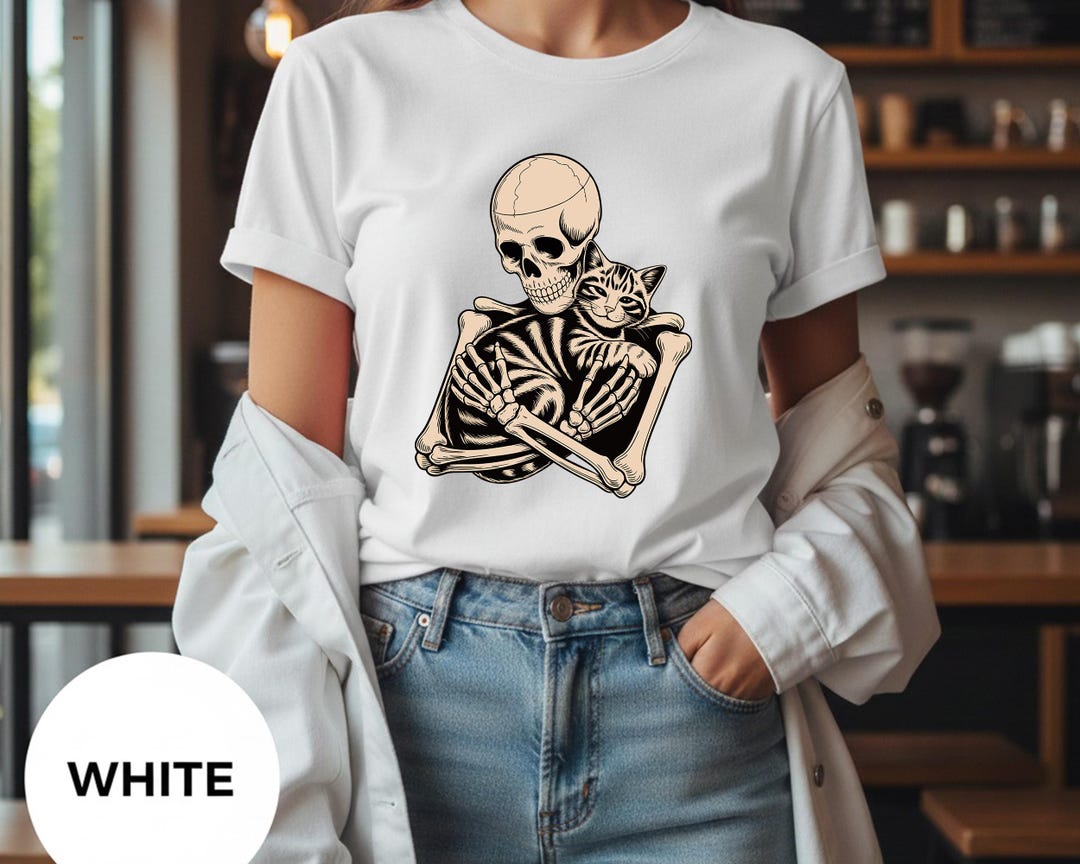 Skeleton Hugging Cat PNG Digital Download | Spooky Halloween Cat Lover ...