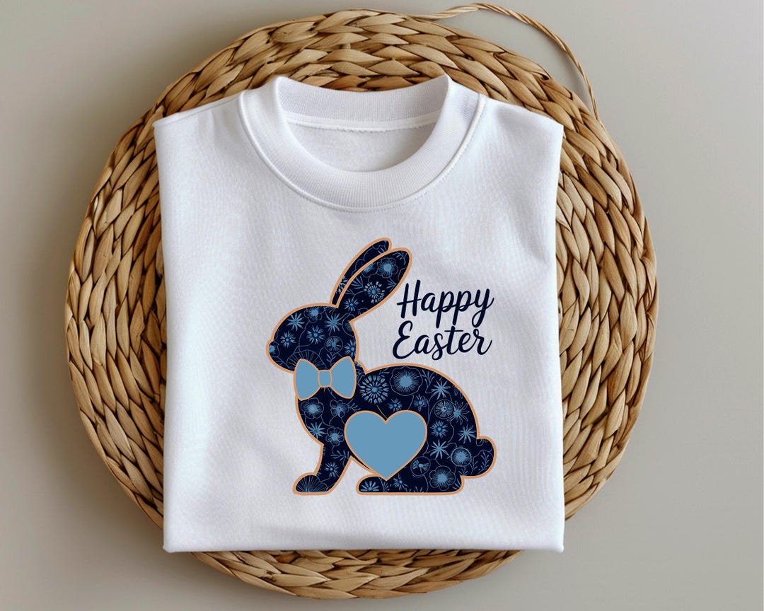 Happy Easter PNG, Blue Floral Chinoiserie Bunny Png, Large Millennial ...