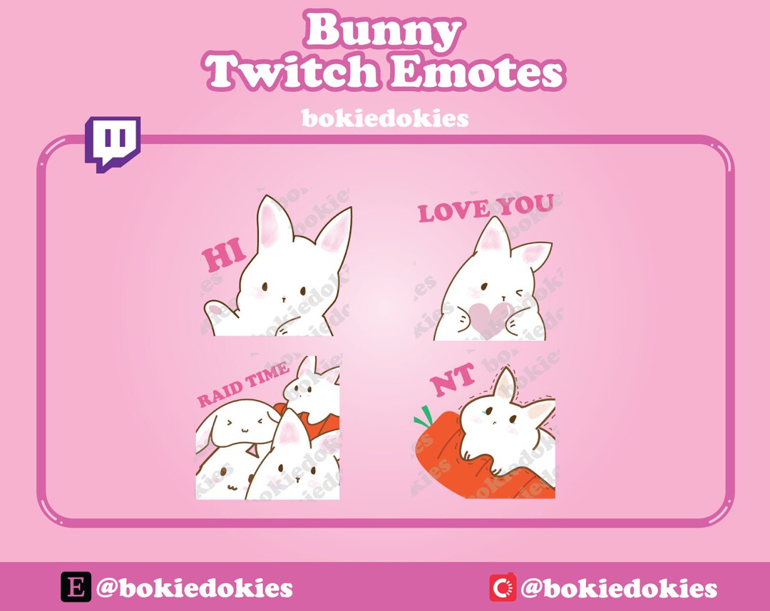 Bunny Twitch Emotes + Discord Emotes || Hi, Love, Raid, NT || - Etsy