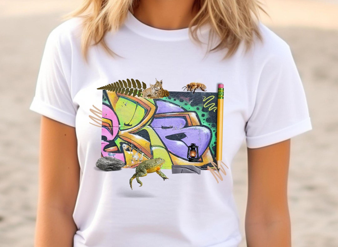 Maximalist Collage T-shirt, Abstract Art T-shirt With Graffiti Vibe ...