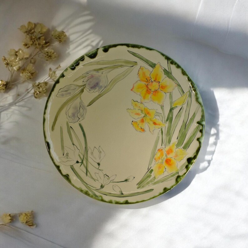 Spring Floral Plate, Pottery Kitchenware Piece - Etsy