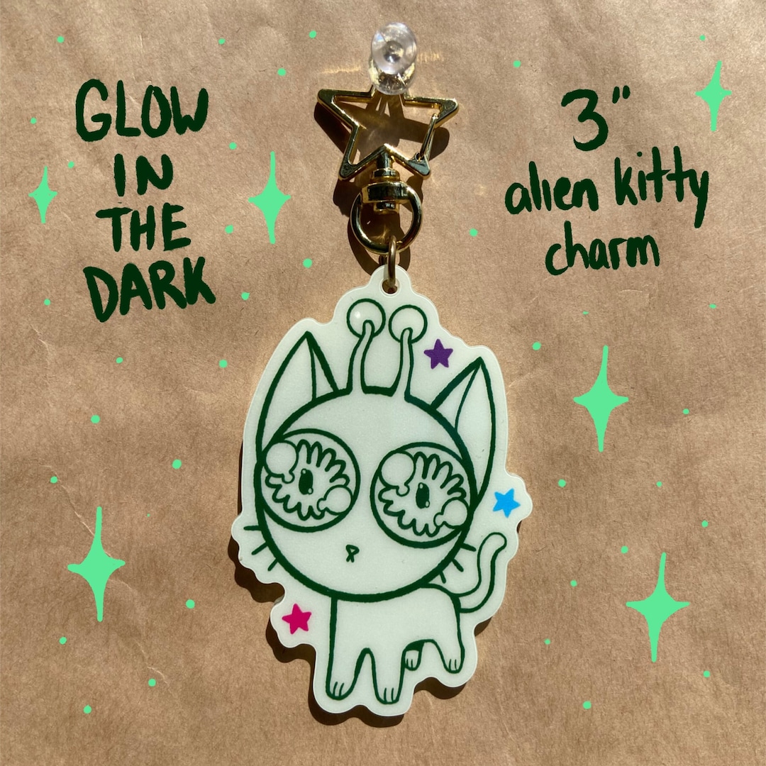 Intergalactic Kawaii Alien Kitty Glow in the Dark Acrylic Keychain - Etsy