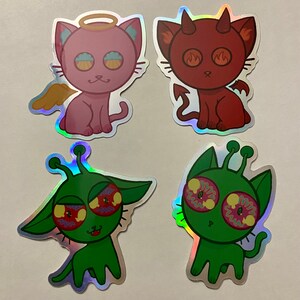Holographic Alien, Angel, and Devil Kitty Cute 3” Stickers - Etsy