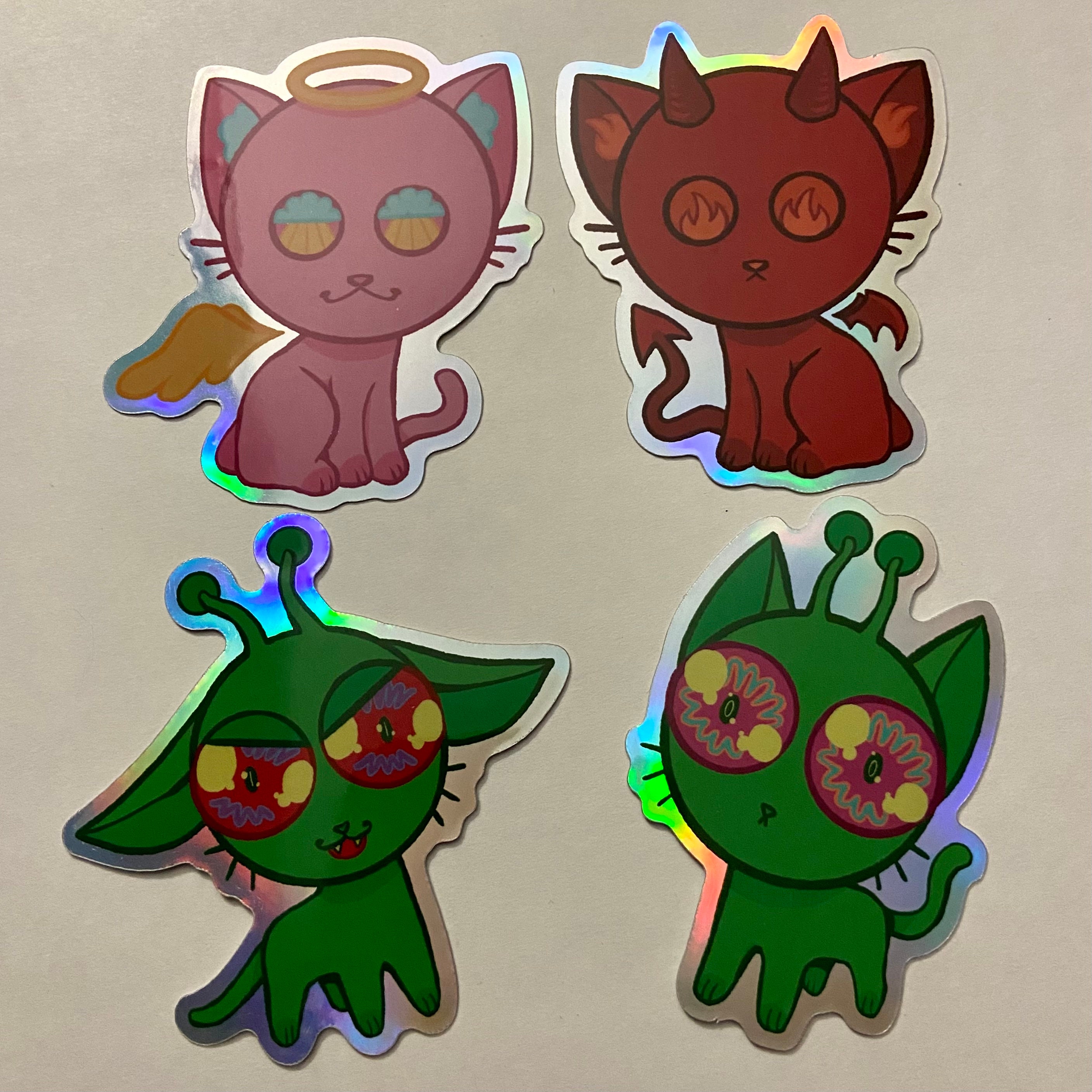 Holographic Alien, Angel, and Devil Kitty Cute 3 Stickers - Etsy