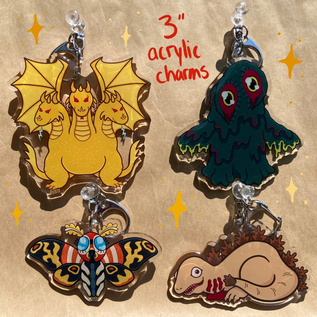 Cute Kaiju Giant Monster Movie 3” Acrylic Charms Keychains Godzilla ...