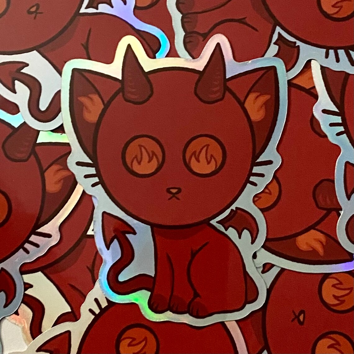 Holographic Alien, Angel, and Devil Kitty Cute 3 Stickers - Etsy