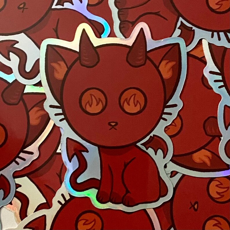Holographic Alien, Angel, and Devil Kitty Cute 3 Stickers - Etsy