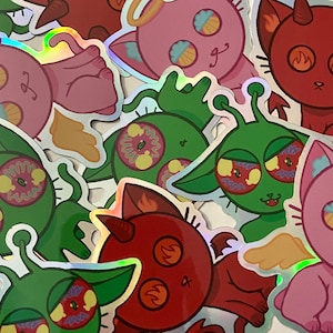 Holographic Alien, Angel, and Devil Kitty Cute 3” Stickers - Etsy