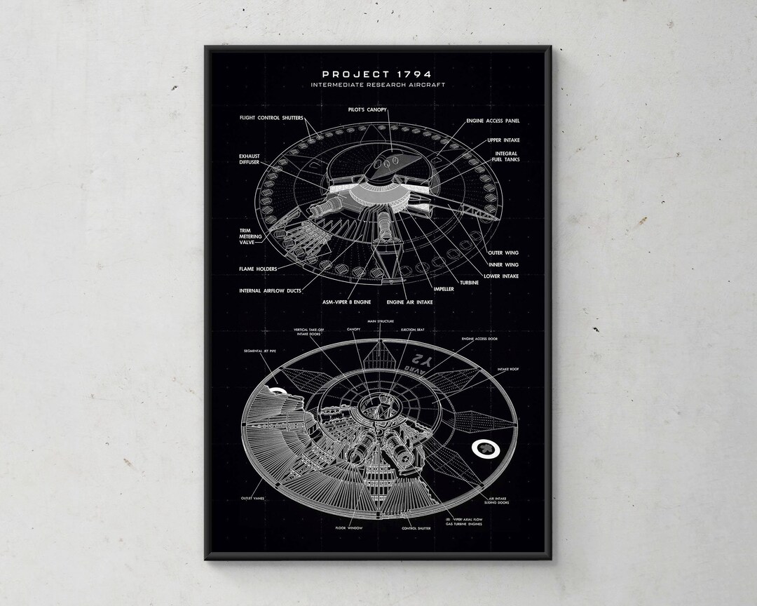 Project 1794 Poster - UFO Schematics, Flying Saucer Blueprint, UFO Wall ...