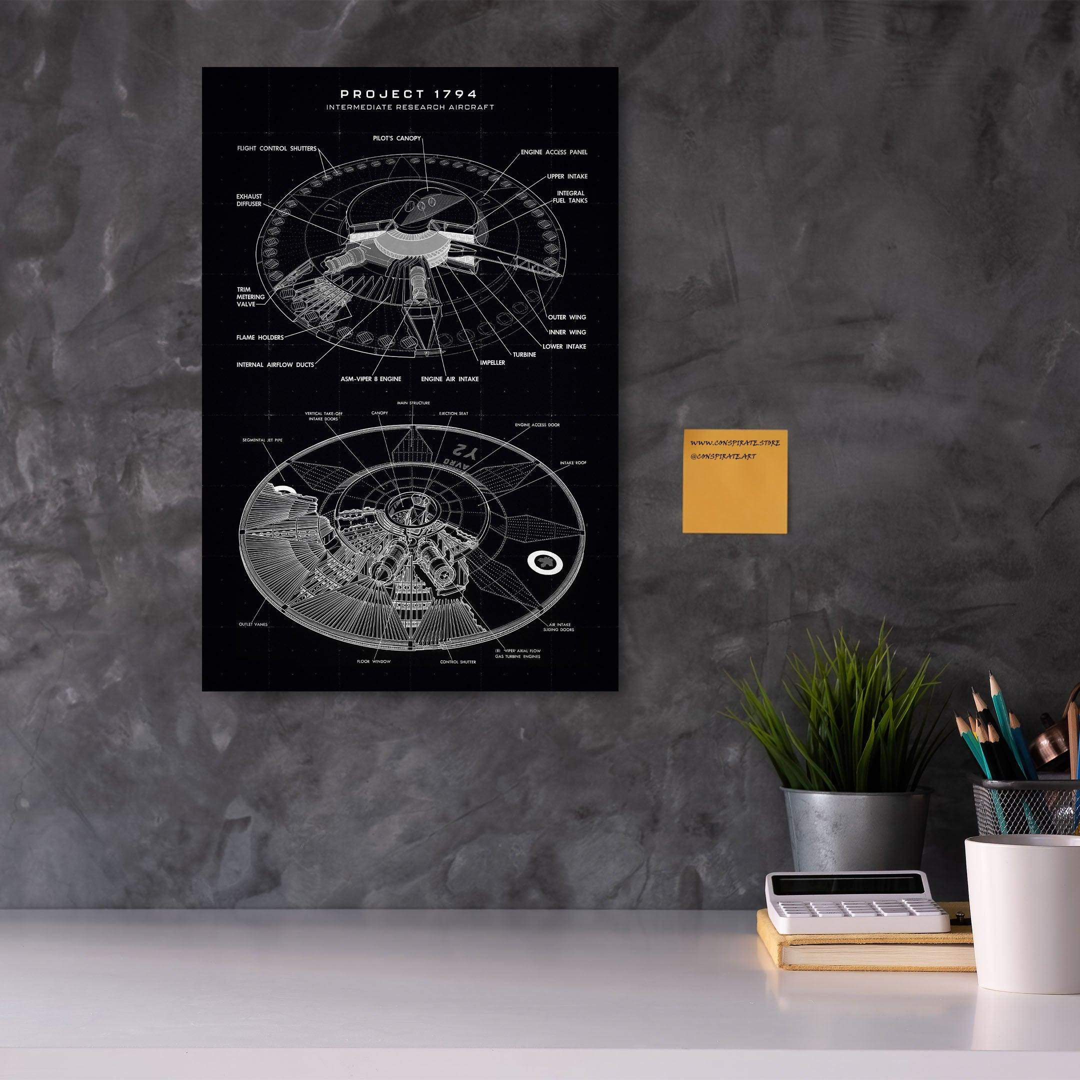 Project 1794 Poster - UFO Schematics, Flying Saucer Blueprint, UFO Wall ...