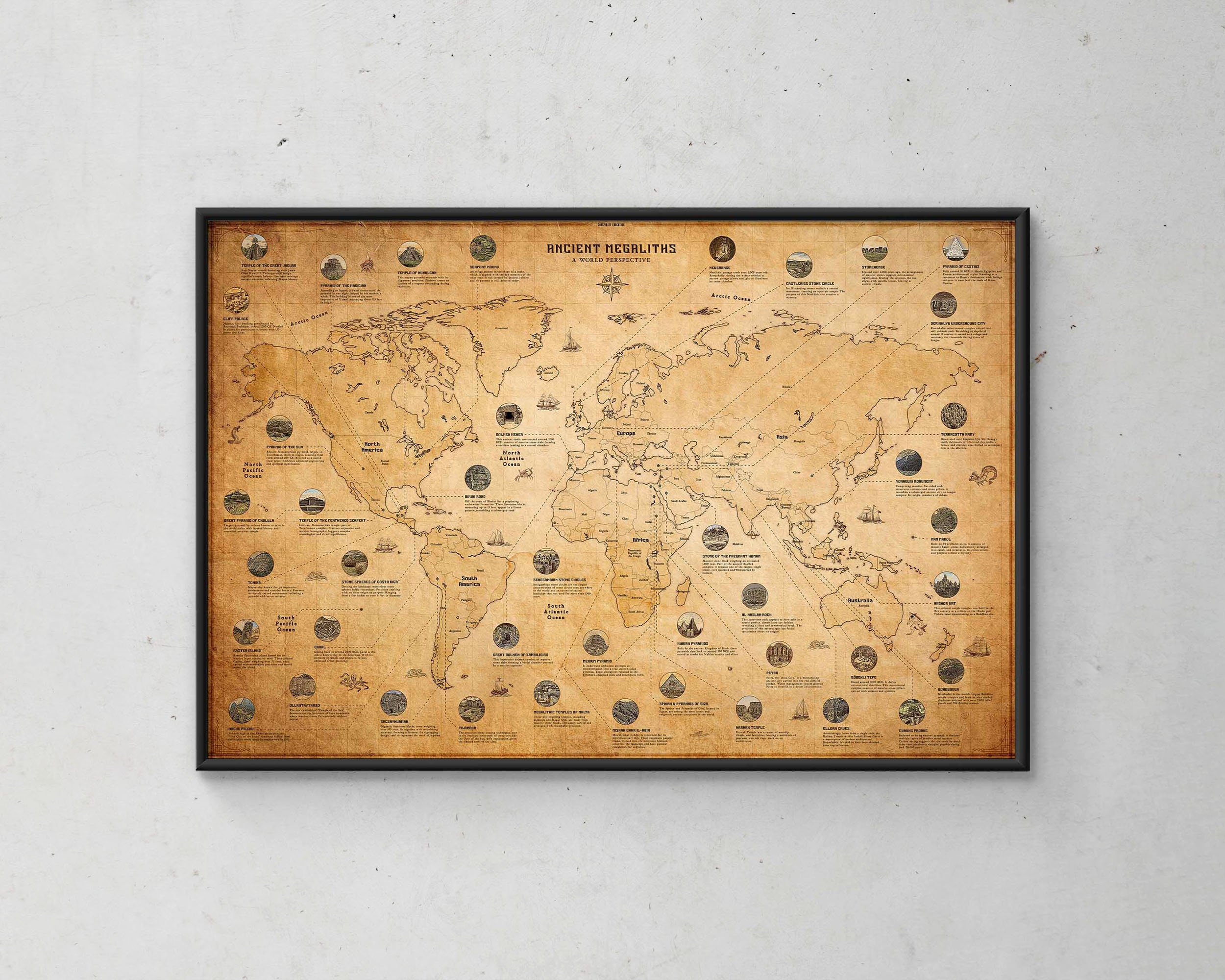 Ancient Megaliths Poster - Ancient Sites Map, World Map Wall Art - Etsy
