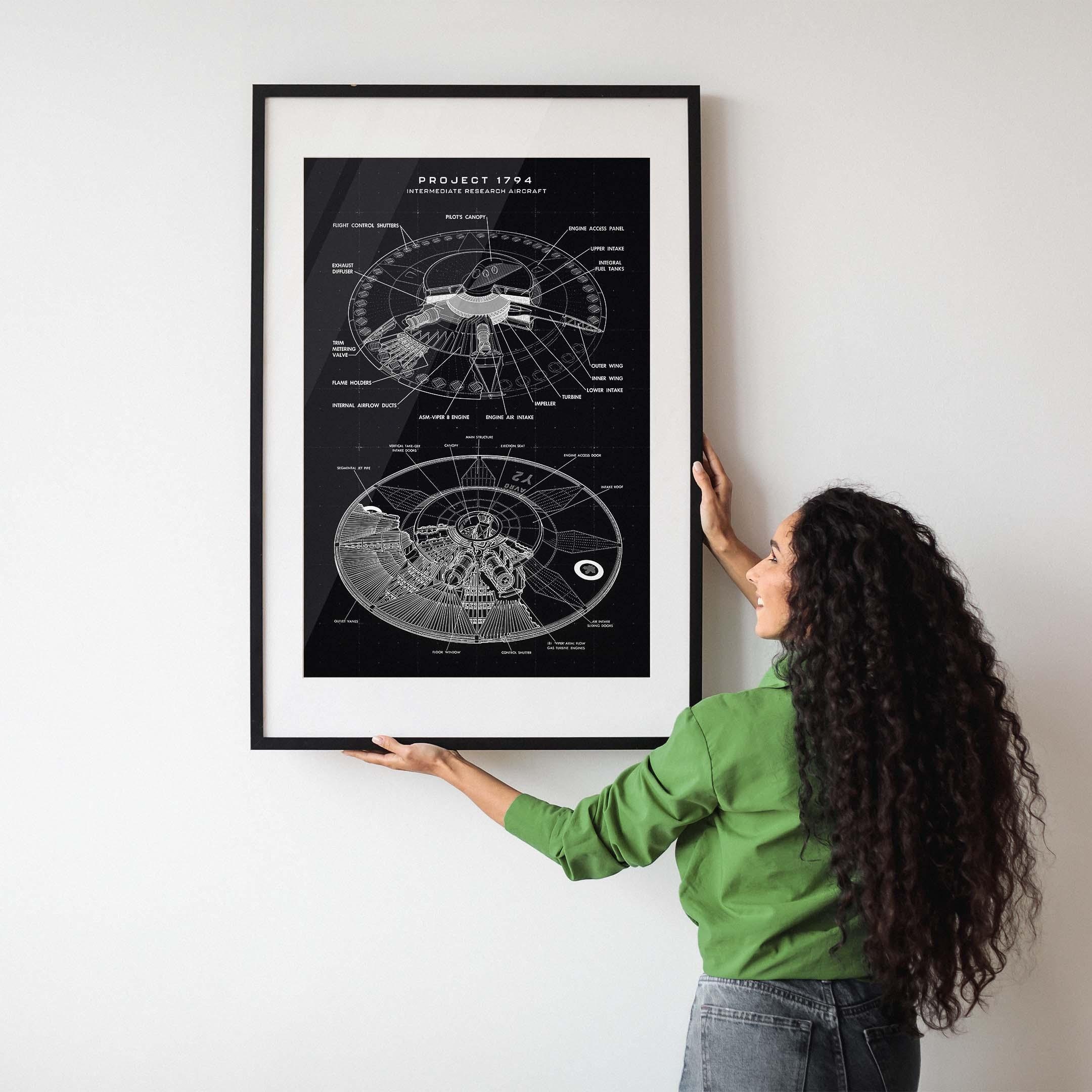 Project 1794 Poster - UFO Schematics, Flying Saucer Blueprint, UFO Wall ...