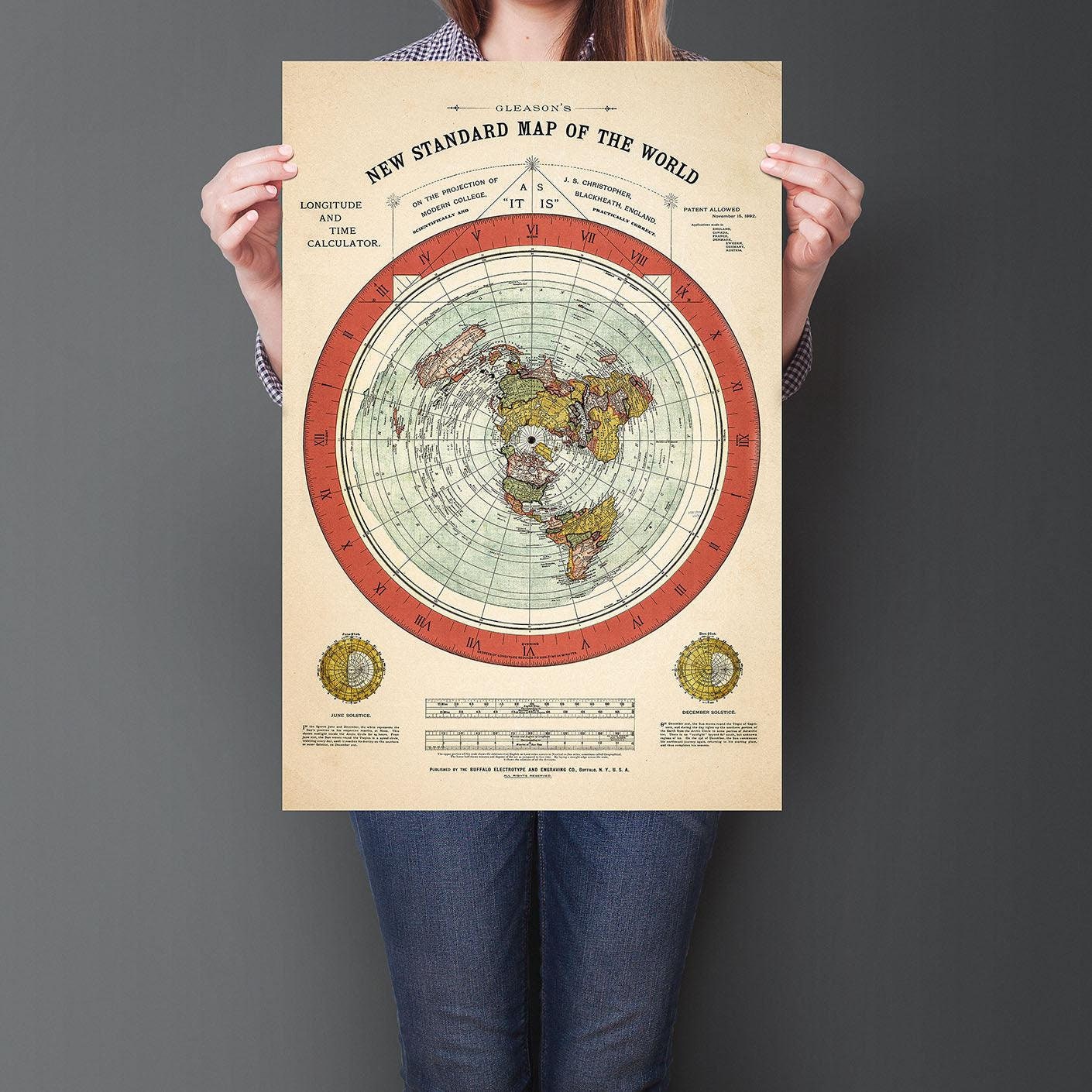 Flat Earth Gleason Map Poster - Ancient World Map, Flat Earth Wall Art ...