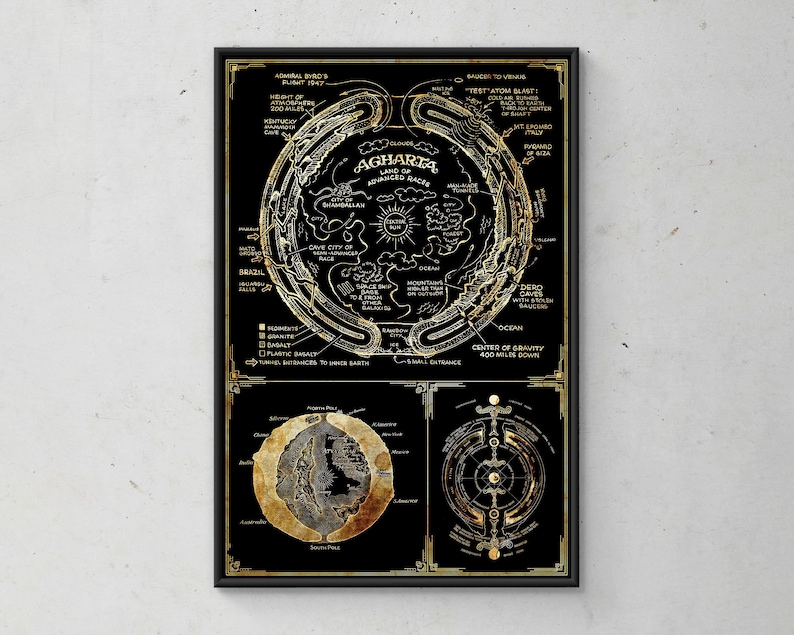 Hollow Earth Poster - Agartha Map, Ancient Wall Art - Etsy