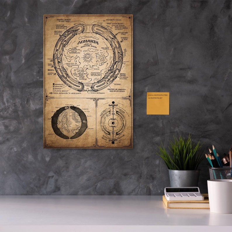 Hollow Earth Poster - Agartha Map, Ancient Wall Art - Etsy