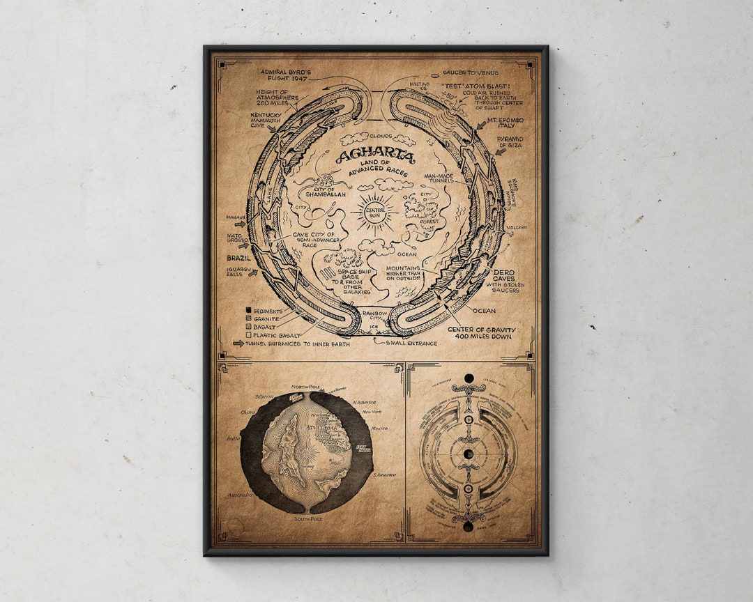 Hollow Earth Poster - Agartha Map, Ancient Wall Art - Etsy