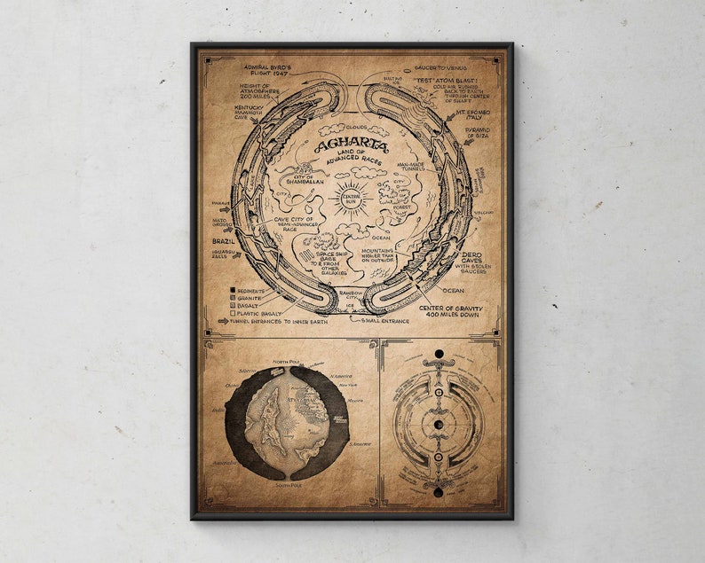 Hollow Earth Poster - Agartha Map, Ancient Wall Art - Etsy