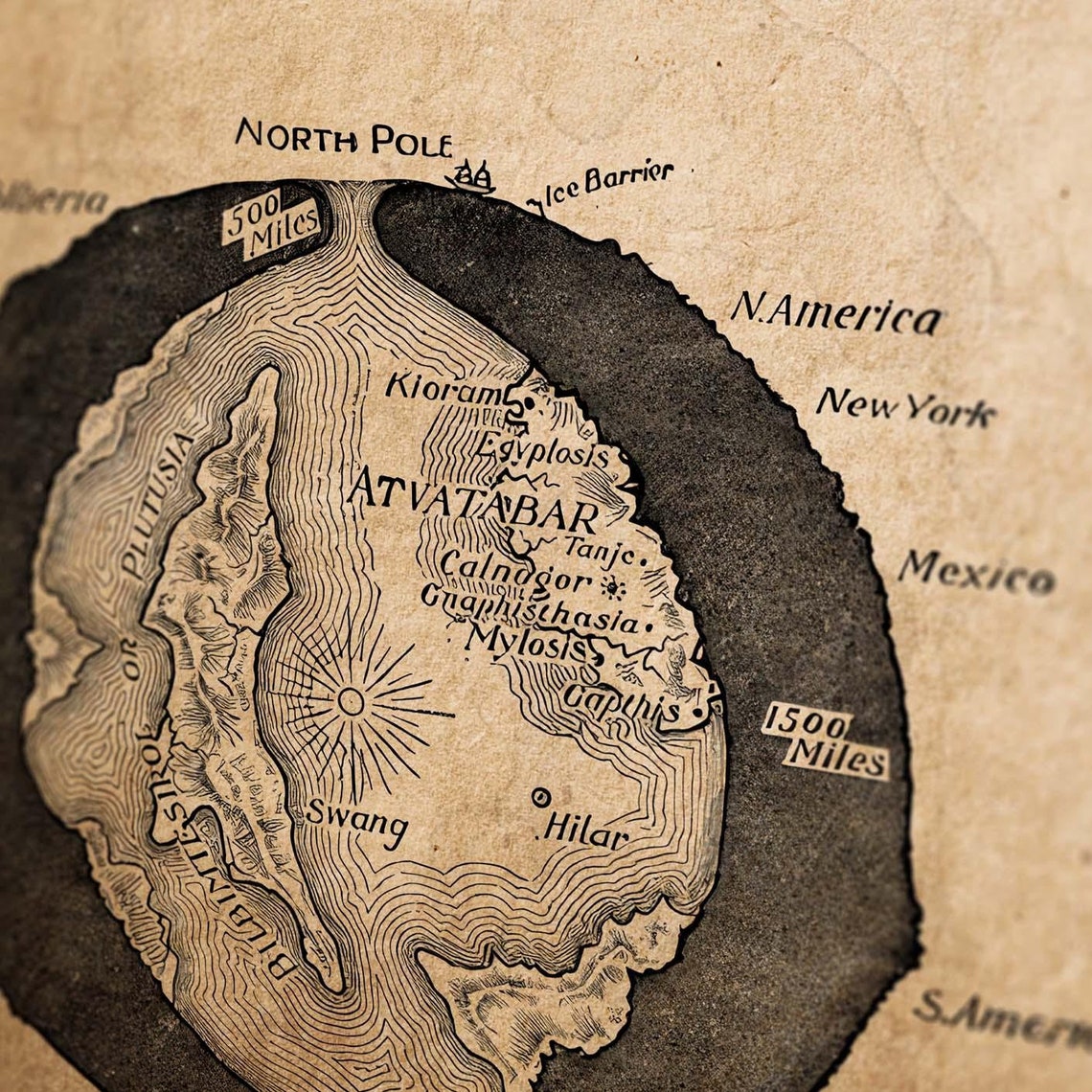 Hollow Earth Poster Agartha Map, Ancient Wall Art - Etsy