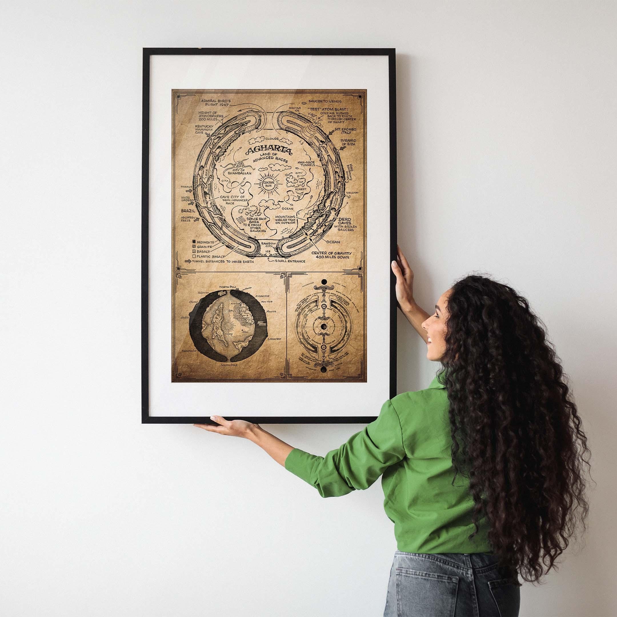 Hollow Earth Poster Agartha Map, Ancient Wall Art - Etsy