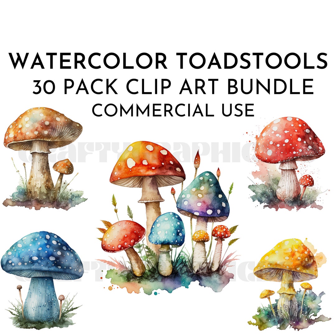 Watercolor Toadstool Clipart Bundle Mushroom Clipart Bundle - Etsy