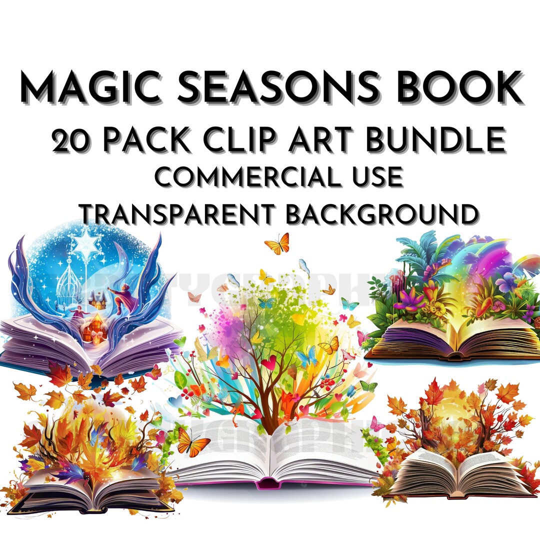 Open Magic Seasons Book Clipart Bundle PNG, SVG Summer, Spring, Fall ...