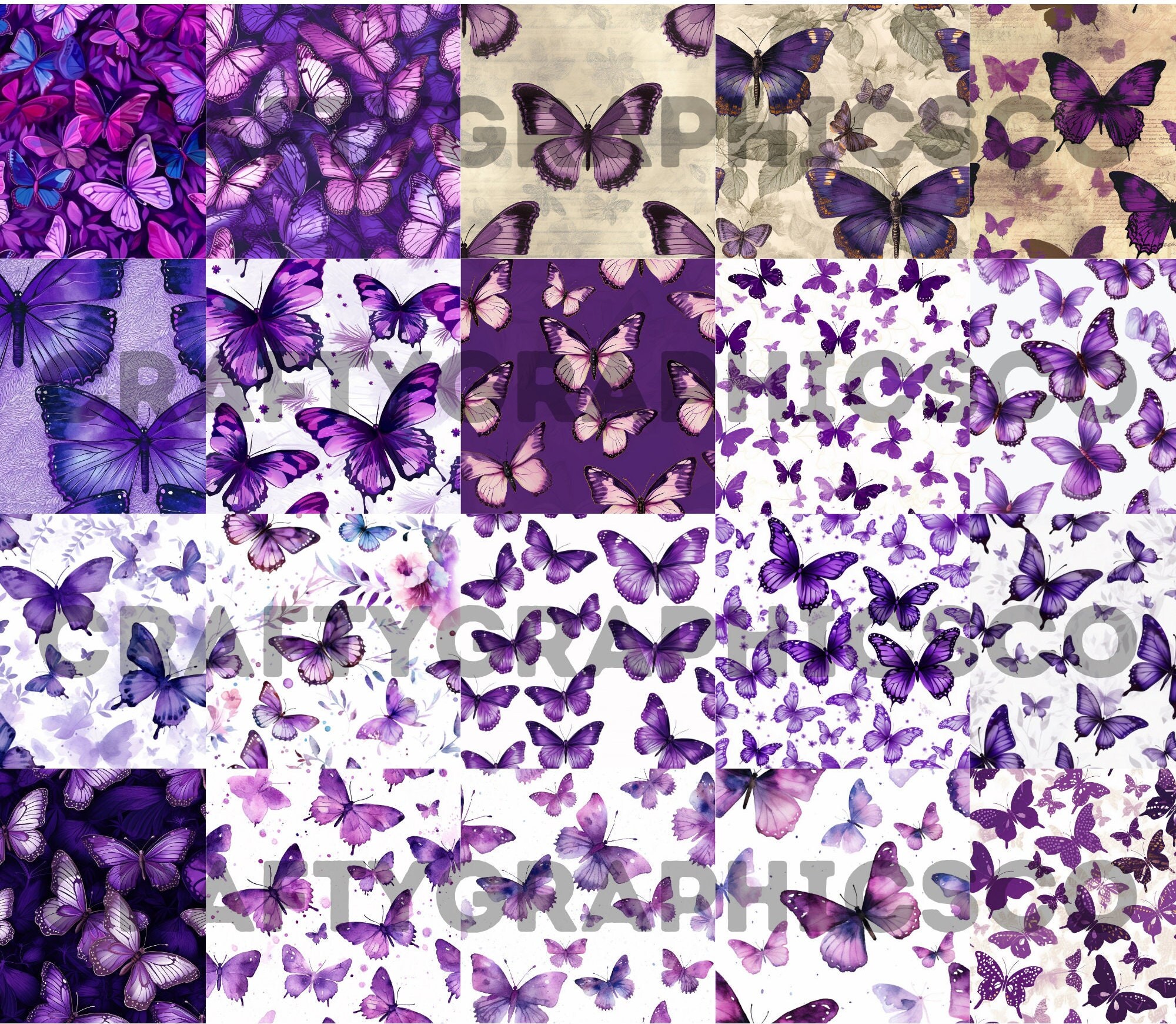 20 Seamless Purple Butterfly Patterns Watercolor Butterflies Pattern ...