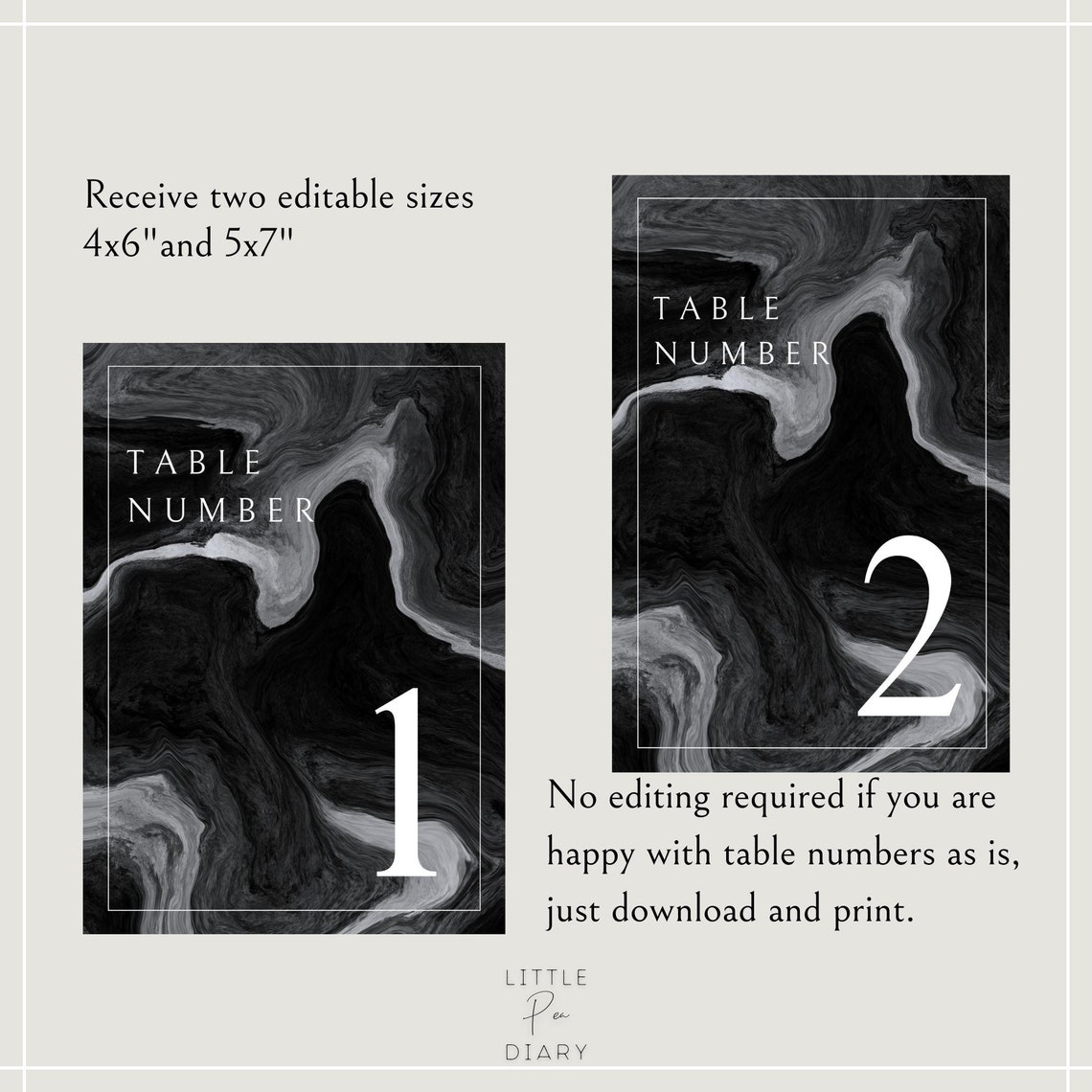 Editable Table Numbers, CANVA Template Wedding Table Numbers, Marble ...