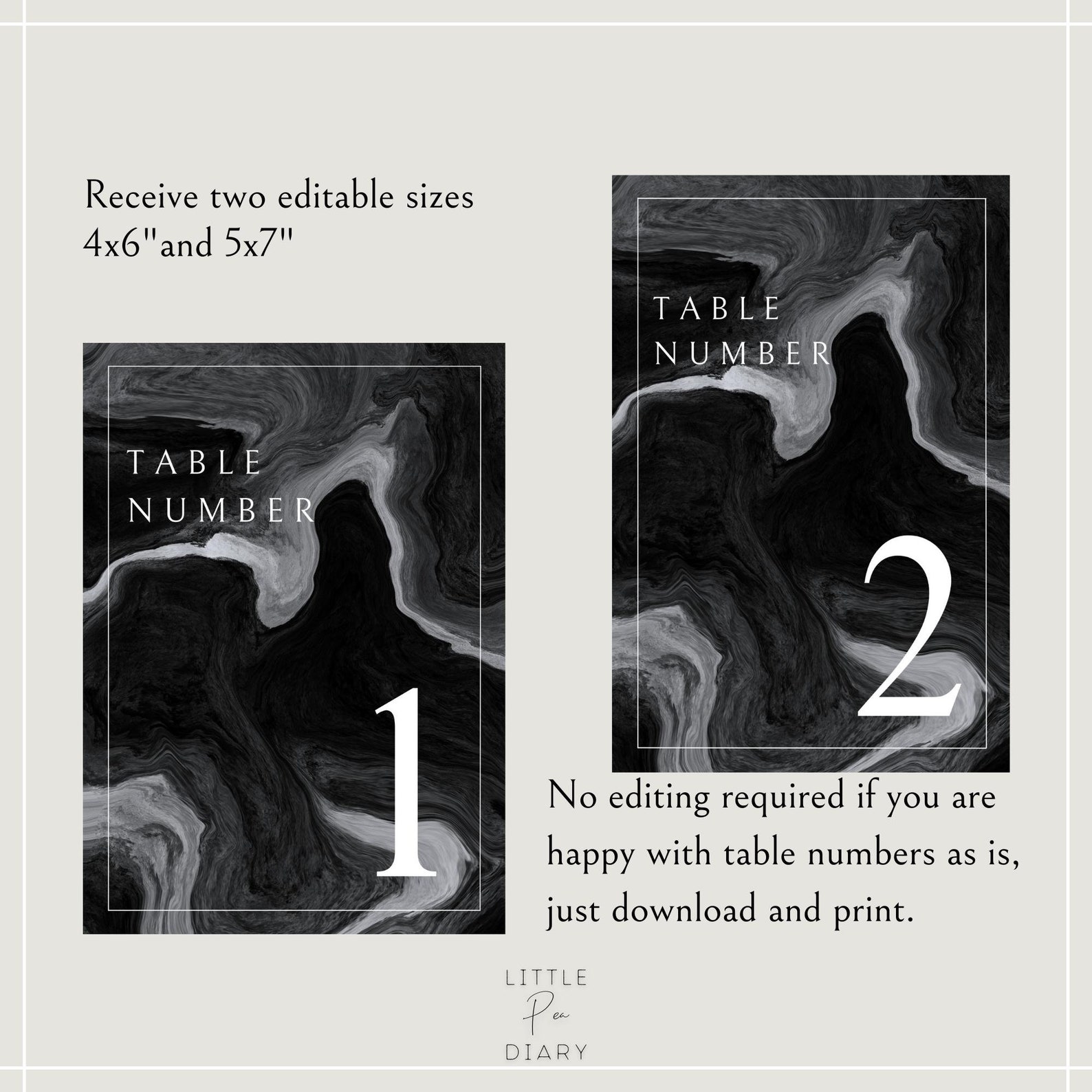 Editable Table Numbers, CANVA Template Wedding Table Numbers, Marble ...