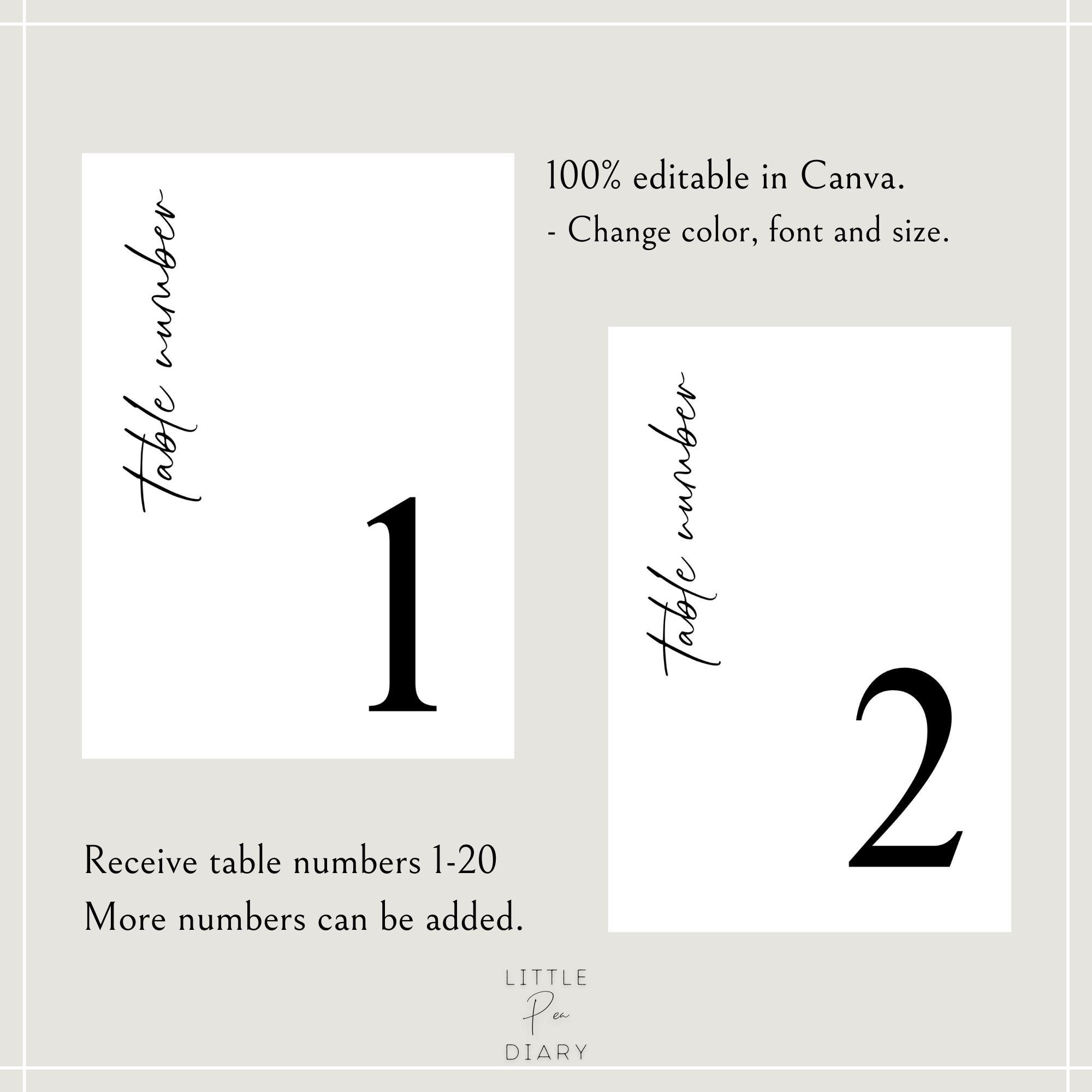 Editable Table Numbers CANVA Template Wedding Table Numbers - Etsy
