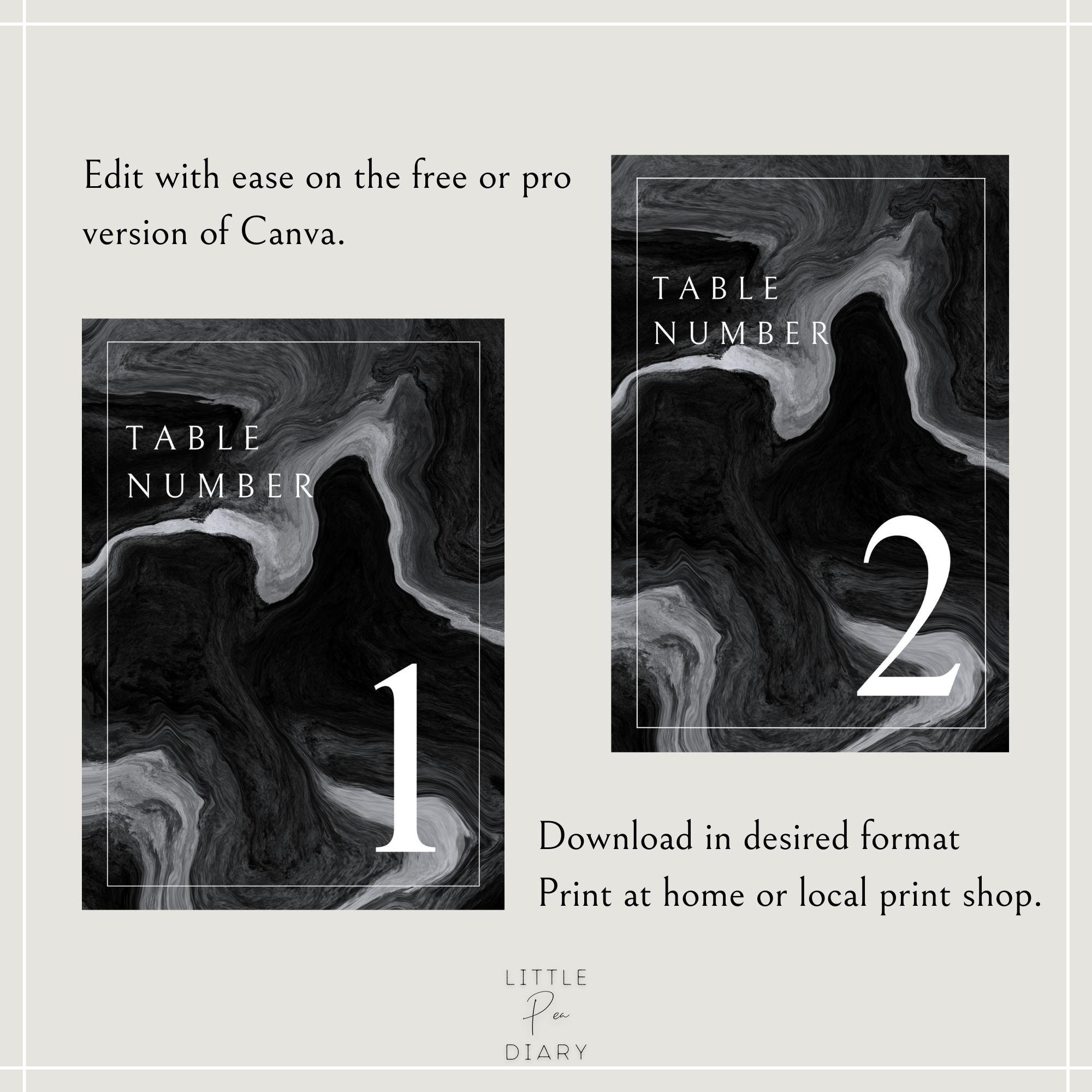 Editable Table Numbers, CANVA Template Wedding Table Numbers, Marble ...