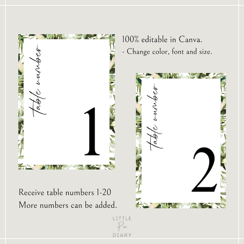 Editable Table Numbers, CANVA Template Wedding Table Numbers, Tropical ...