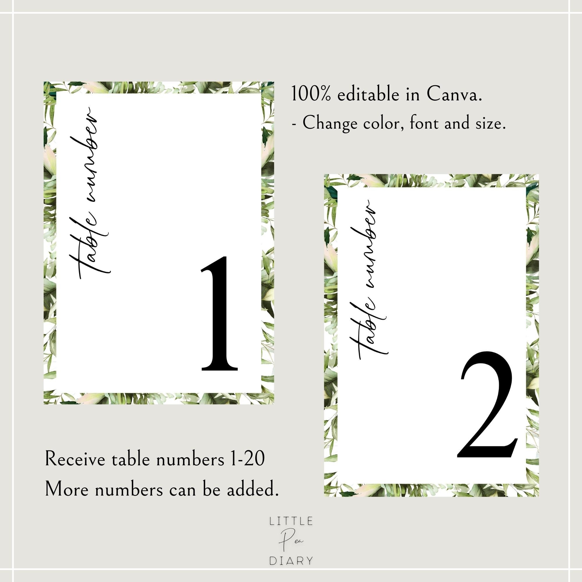 Editable Table Numbers, CANVA Template Wedding Table Numbers, Tropical ...