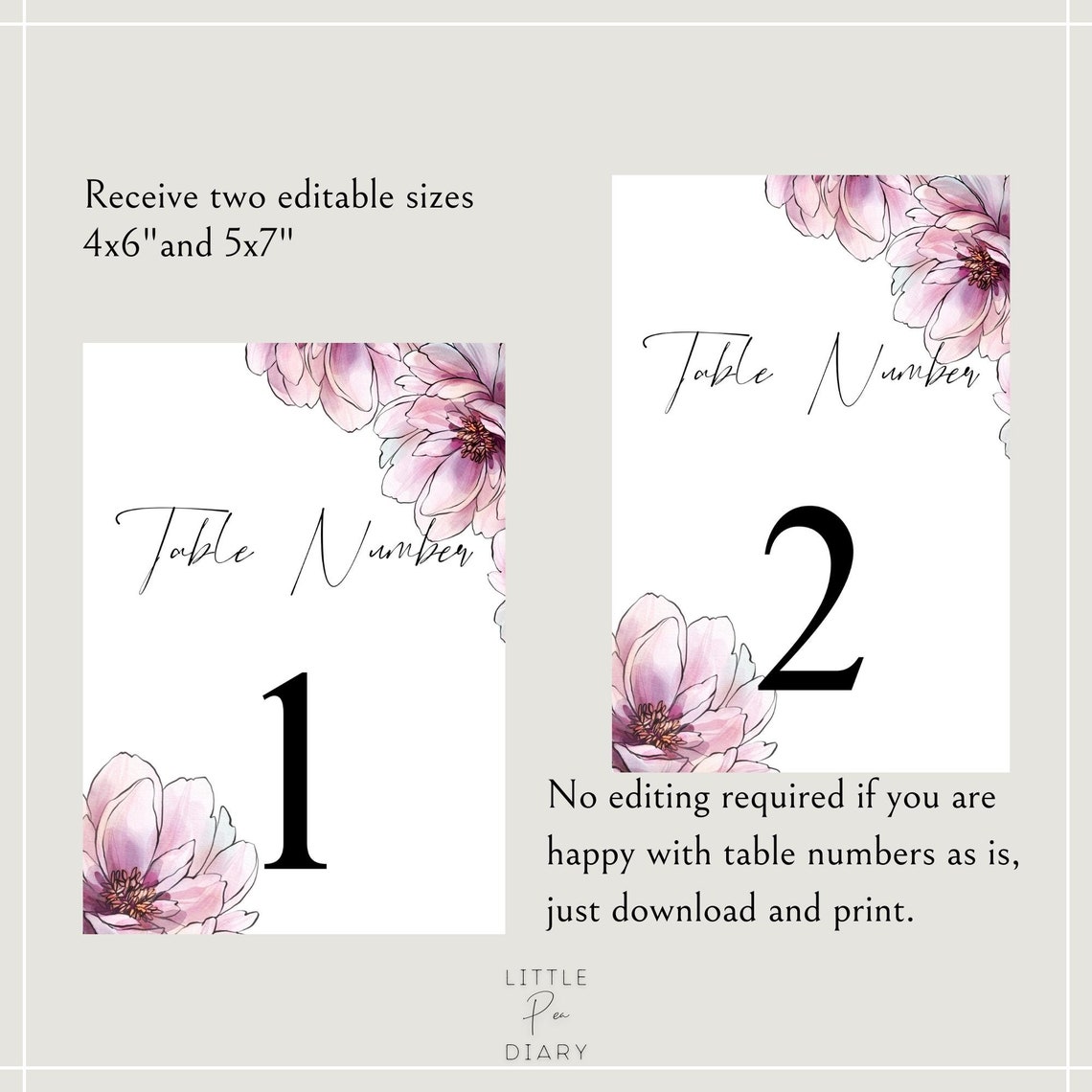Editable Table Numbers, CANVA Template Wedding Table Numbers, Floral ...