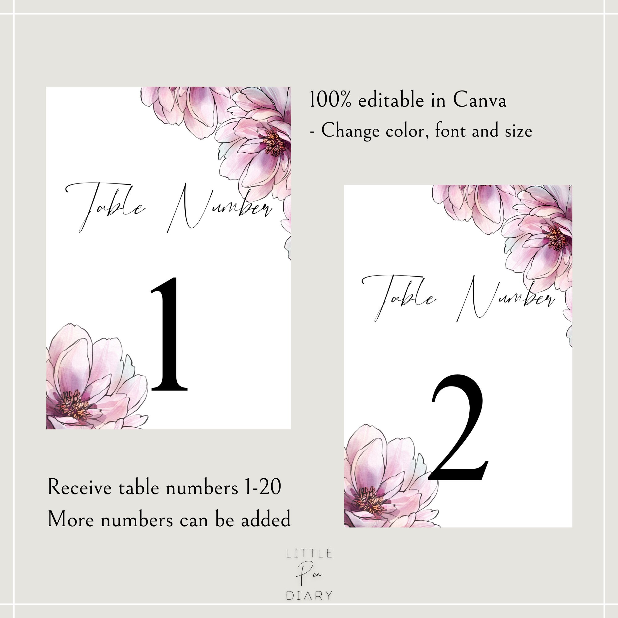 Editable Table Numbers CANVA Template Wedding Table Numbers - Etsy