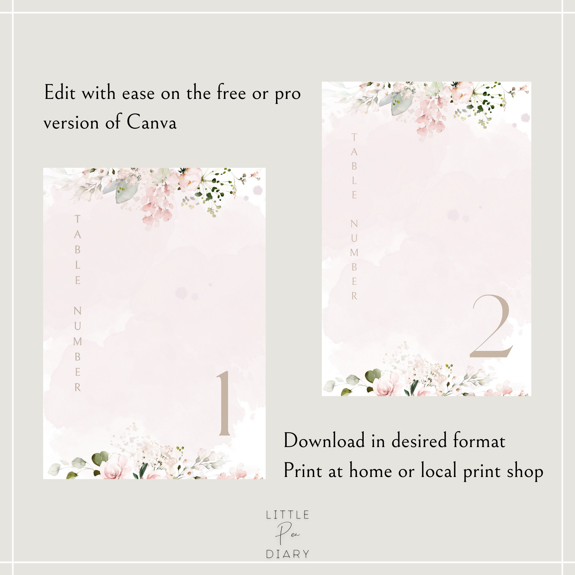 Editable Wedding Table Numbers CANVA Template Light Pink - Etsy