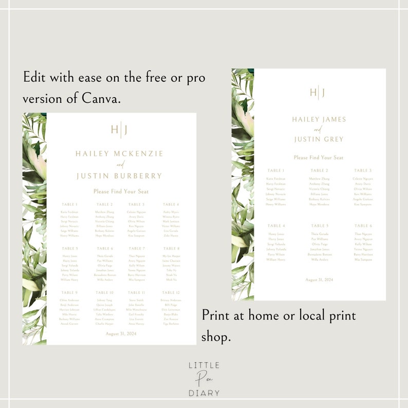 Editable Wedding Seating Chart CANVA Template Seating Sign - Etsy