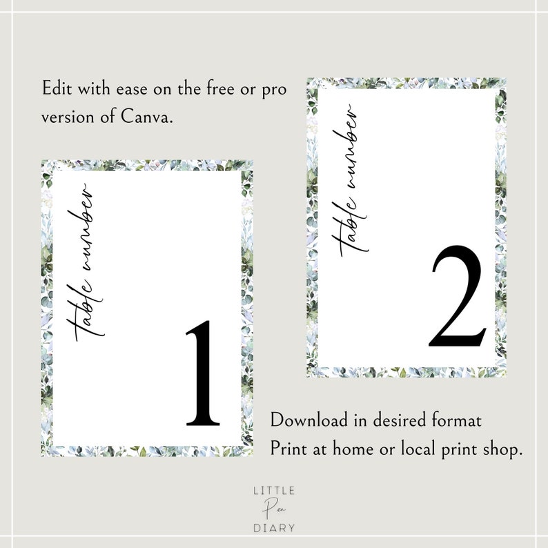Editable Table Numbers, CANVA Template Wedding Table Numbers, Modern ...