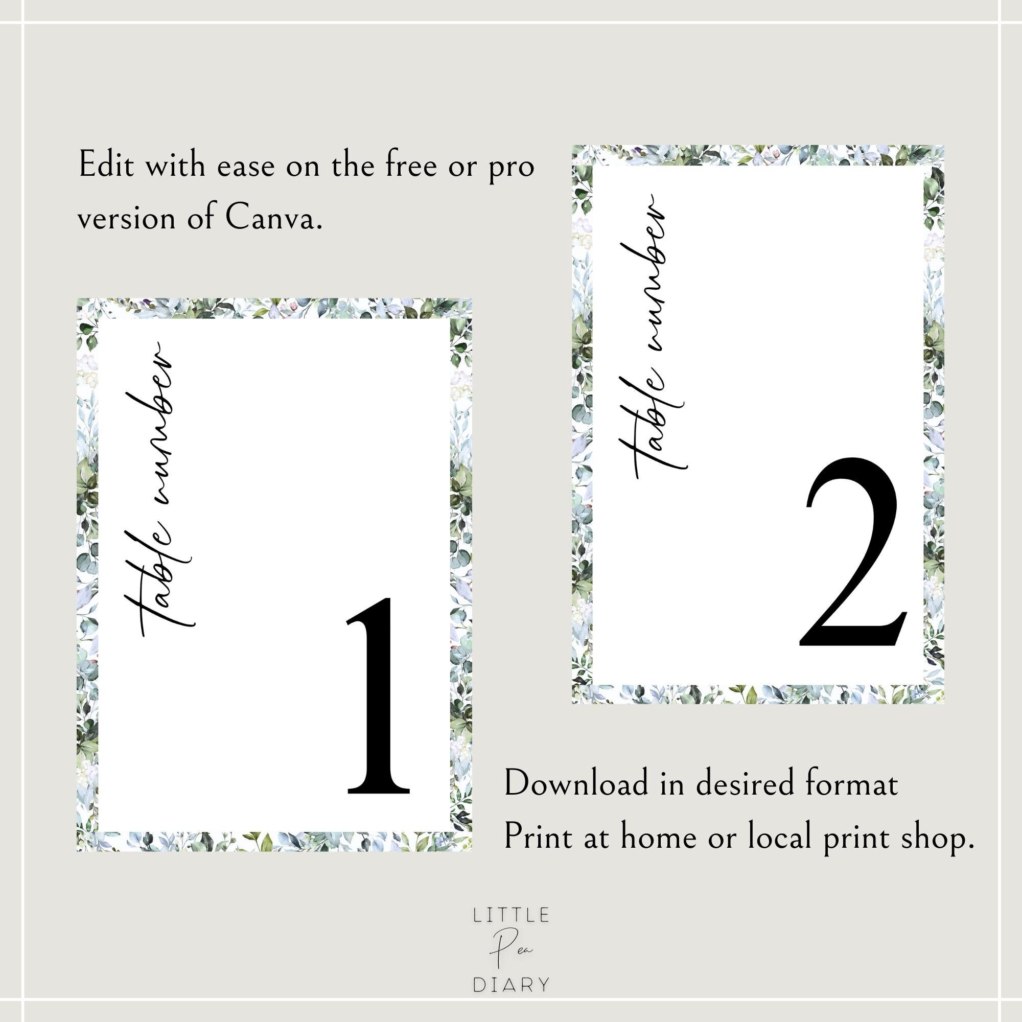 Editable Table Numbers, CANVA Template Wedding Table Numbers, Modern ...
