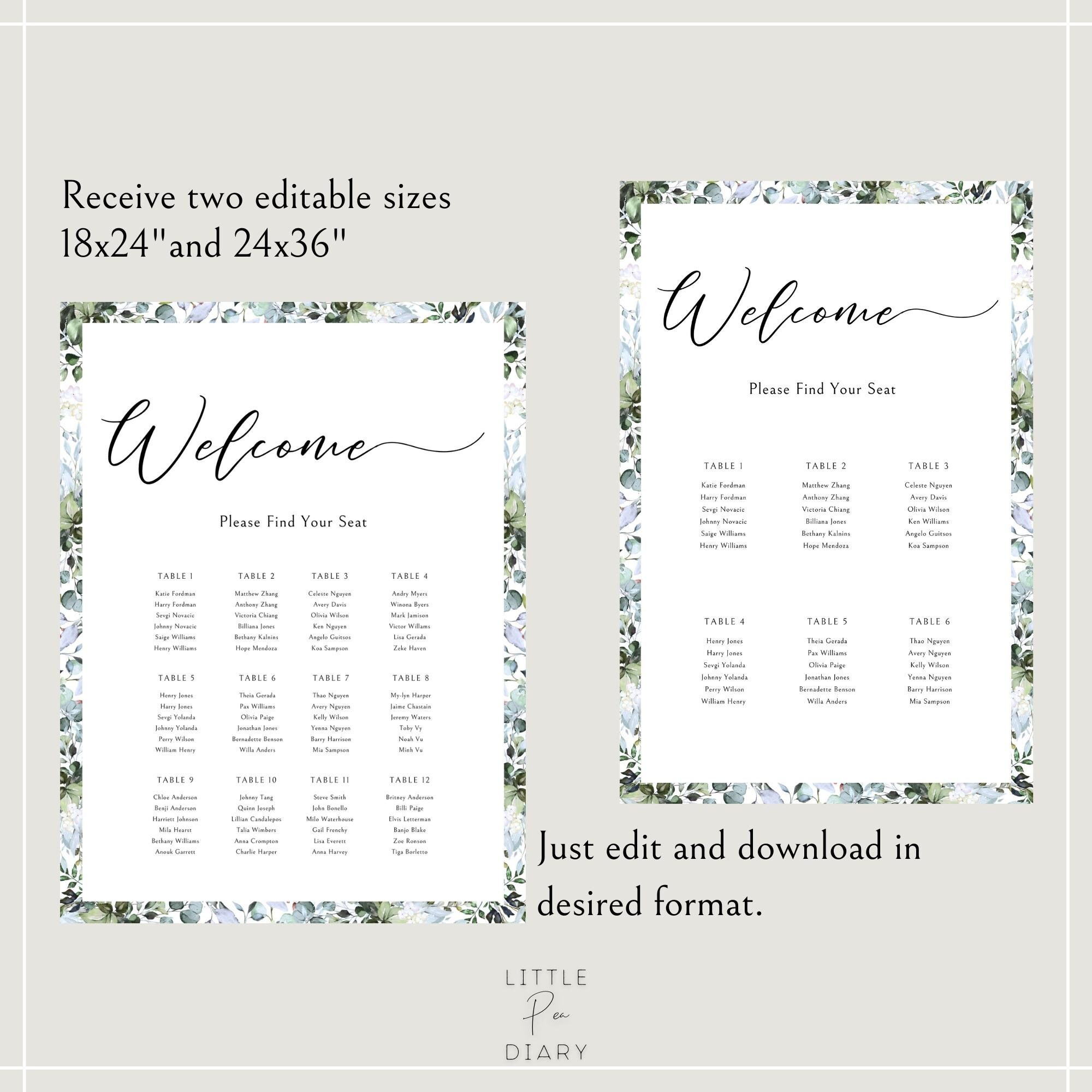 Editable Wedding Seating Chart With Border, CANVA Template, Seating ...