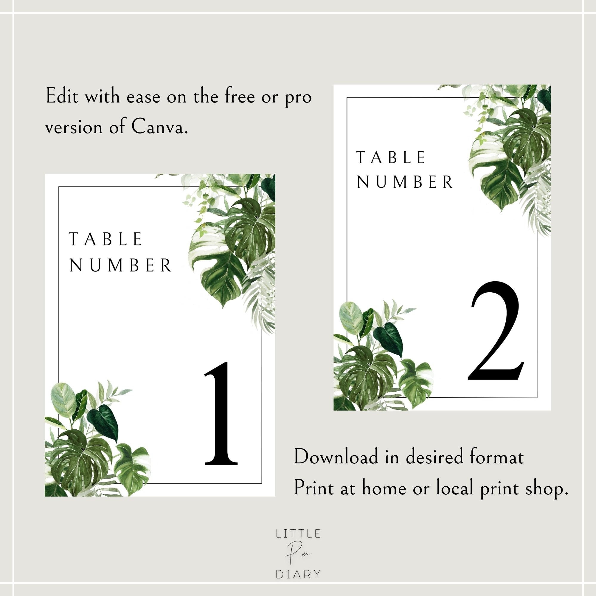 Editable Table Numbers CANVA Template Wedding Table Numbers - Etsy