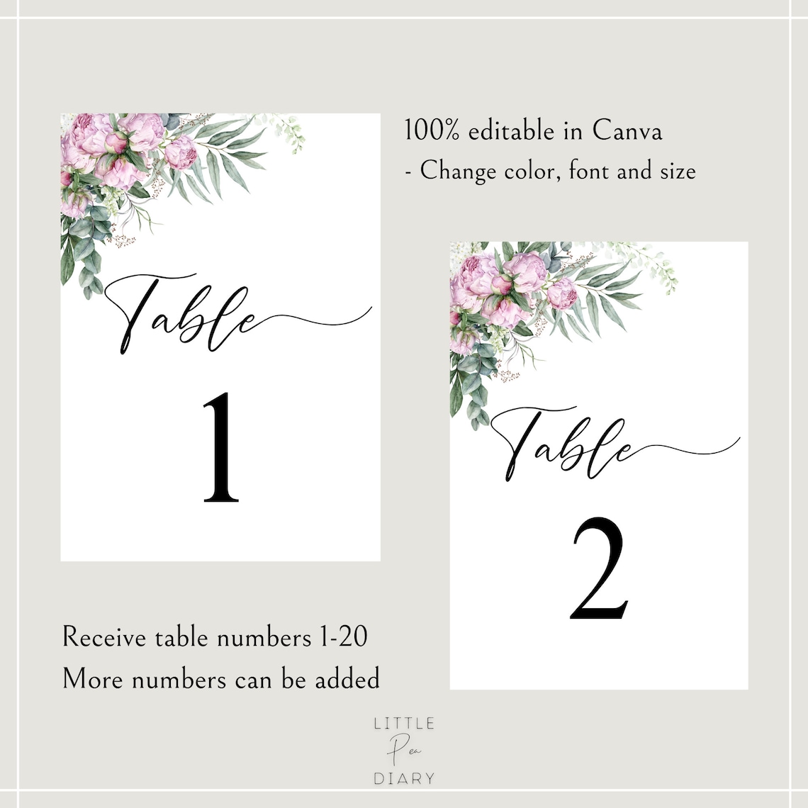 Editable Table Numbers CANVA Template Wedding Table Numbers - Etsy