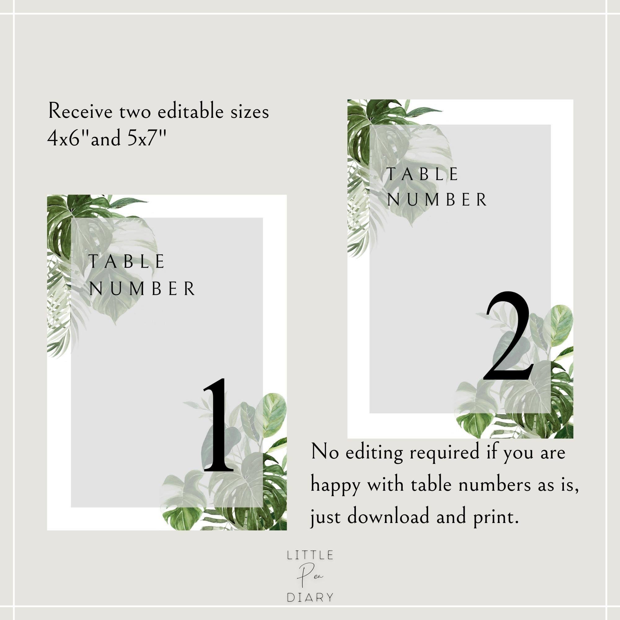 Editable Table Numbers, CANVA Template Wedding Table Numbers, Tropical ...